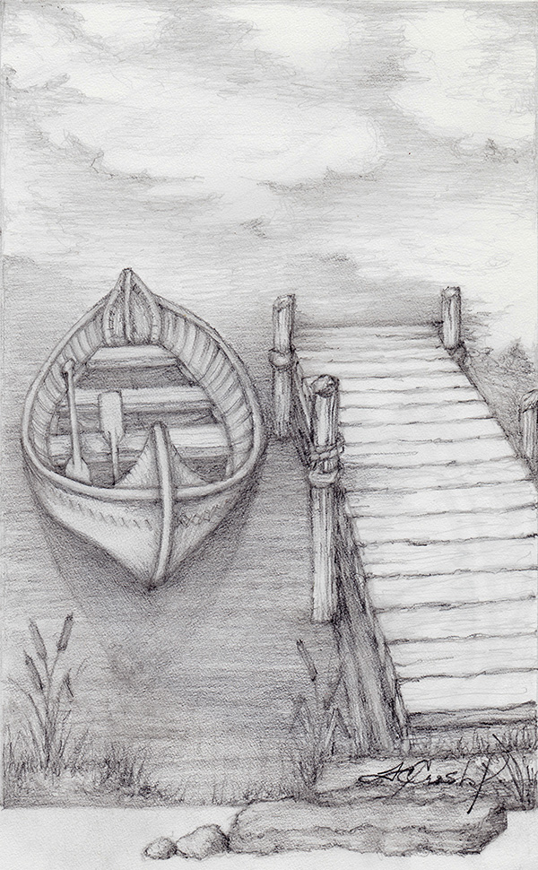 Canoe On River Drawing